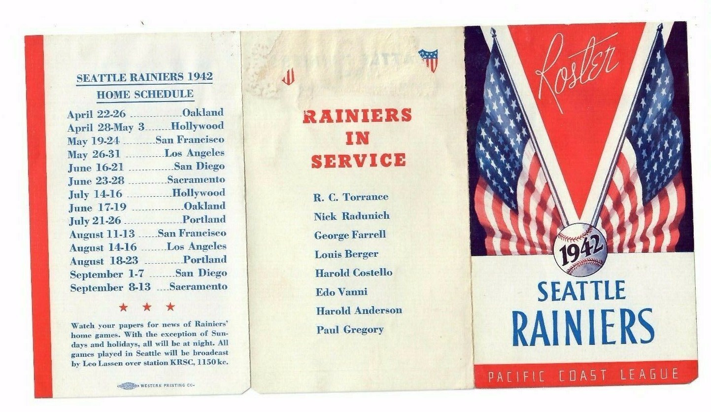 Vintage 1942 Seattle Rainiers Team Photo & Roster Pacific Coast League ...