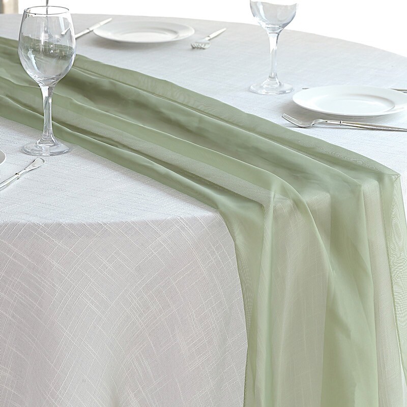 72" Dusty Sage Chiffon Extra Long Table Top Runner Wedding Banquet ...