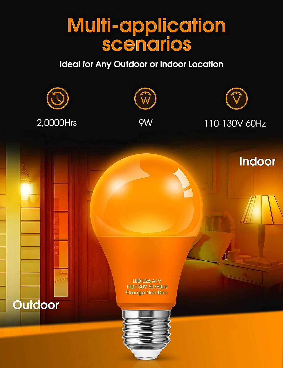 Orange Light Bulbs [ 4 Pack ] A19 Light Bulbs LED Orange Bulb Outdoor ...