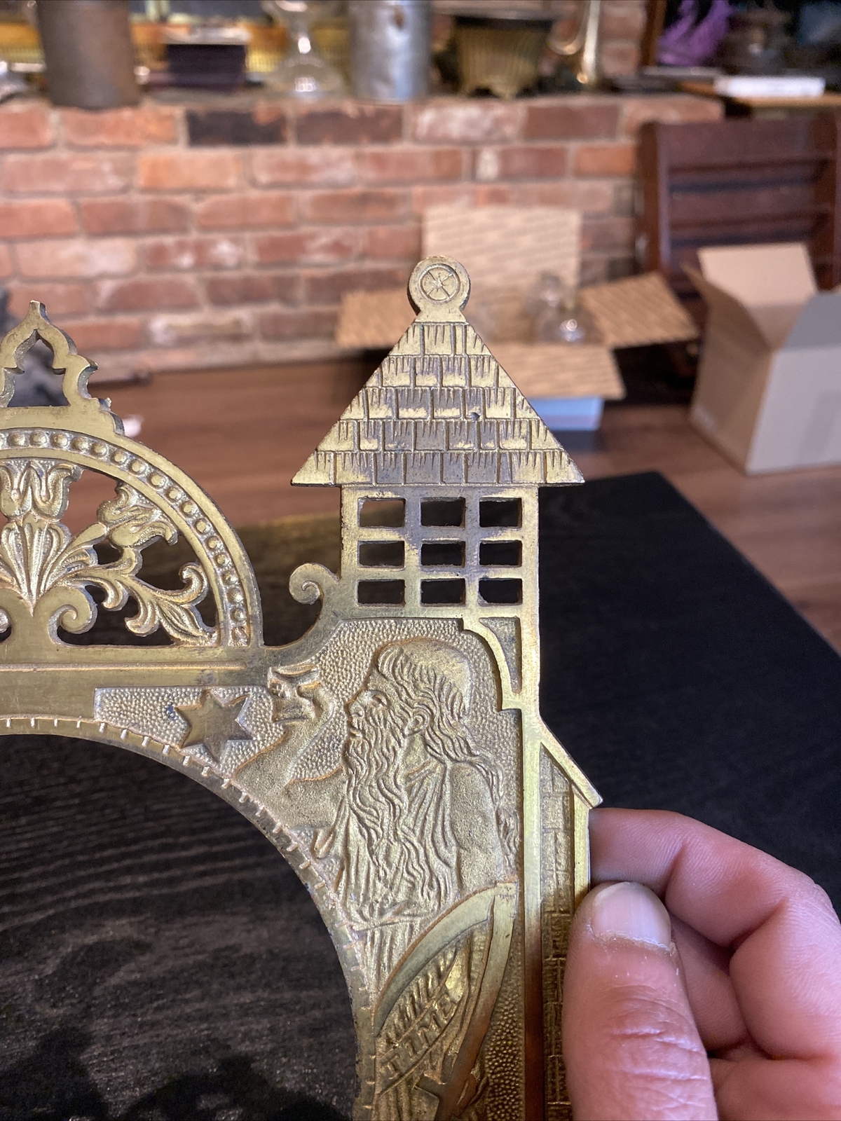 Antique Vintage Art Deco Brass Father Time Frame, Unknow Mirror Picture ...