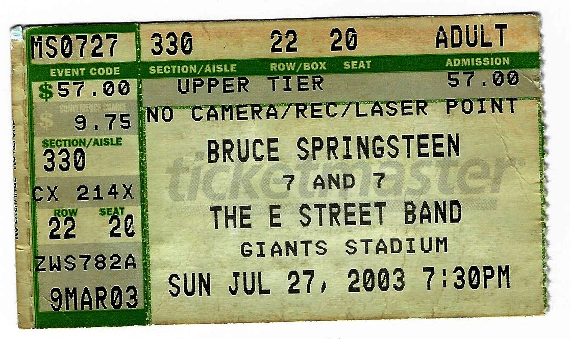 Bruce Springsteen 7/27/03 E Rutherford NJ Giants Stadium Rare Ticket ...