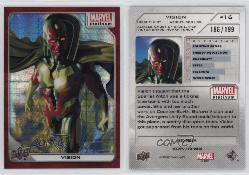 2023 Upper Deck Marvel Platinum Red Prism 186/199 Vision #16 0wz4 | eBay