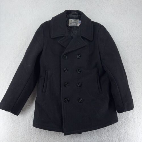 vtg SCHOTT NYC US 740N WOOL PEA COAT military navy JACKET SIZE 40 | eBay