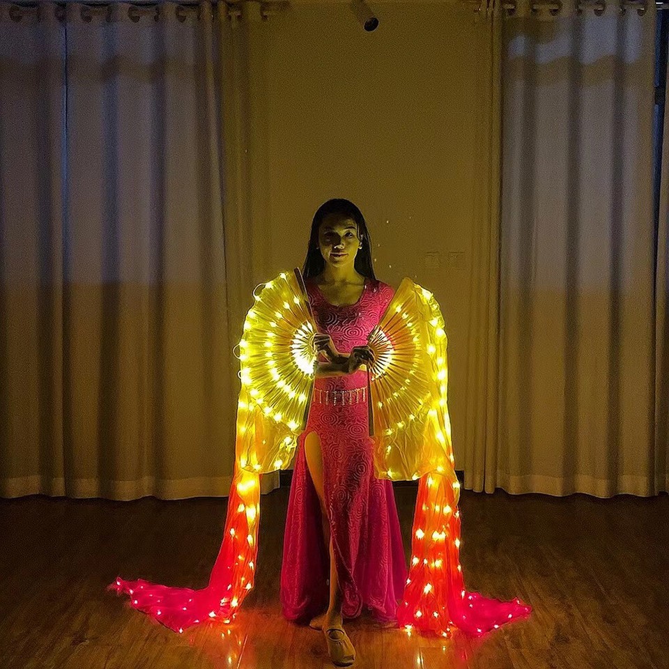 1Pair Belly Dance Led Fan Veil 1.8 Long Bamboo Fans Veil Silk Fan for ...