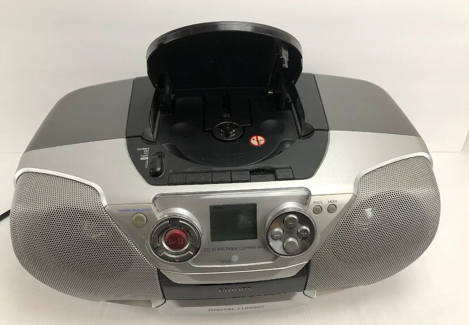 PHILIPS CASSETTE CD PLAYER RADIO BOOMBOX NO REMOTE plays mp3 data disc ...