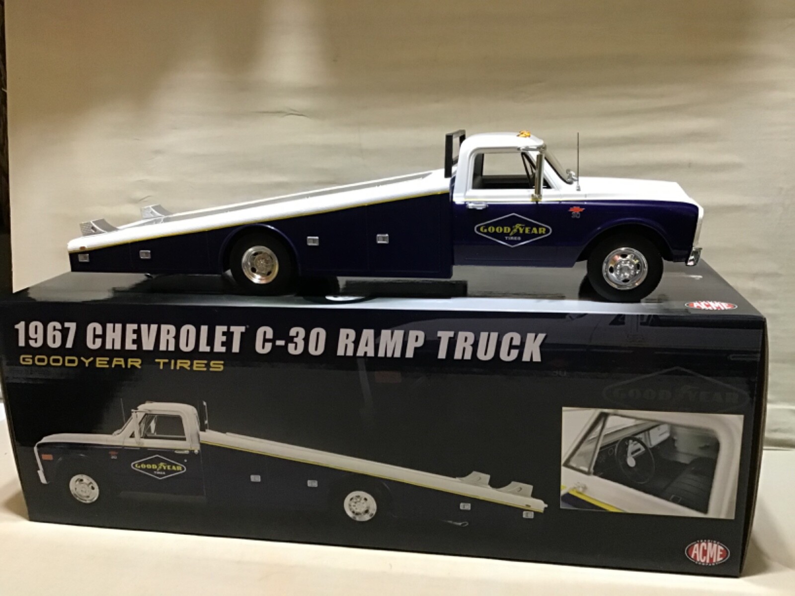 GOODYEAR TIRES 1967 CHEVROLET DIECAST RAMP TRUCK CAR HAULER 1/18 ACME ...