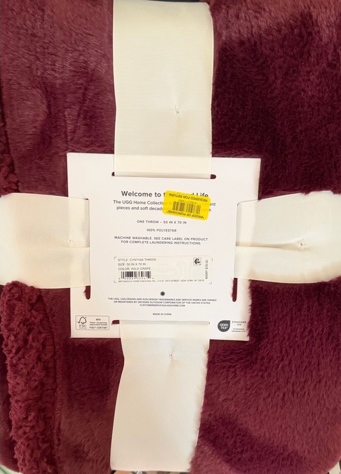 UGG Cynthia Throw 50x70 In Color Wild Grape Machine Washable New ...