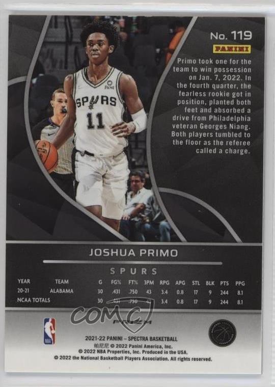 2021-22 Panini Spectra Rookies Asia Red Prizm Joshua Primo #119 Rookie ...
