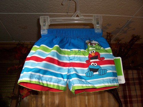 SESAME STREET INFANT SWIMMING TRUNKS SIZE 0-3 MONTHS BLUE ELASTIC WAIST ...