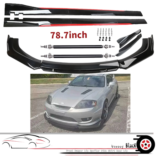 For Hyundai Tiburon Glossy Black Front Bumper Lip Spoiler Side Skirt ...