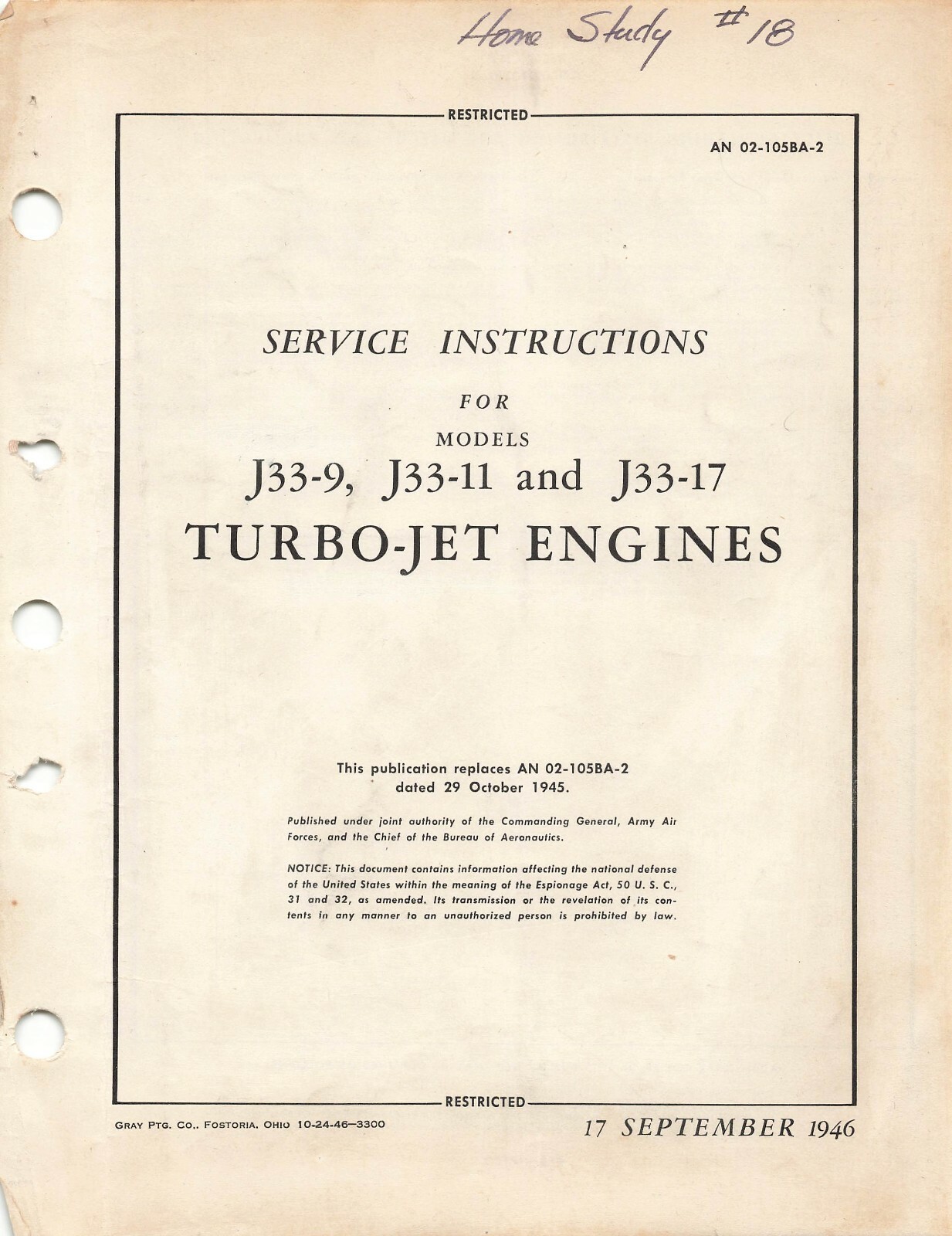 J33-9, J33-11, J33-17 Turbojet 1946 Service Inst's (P-80) Flight Manual ...