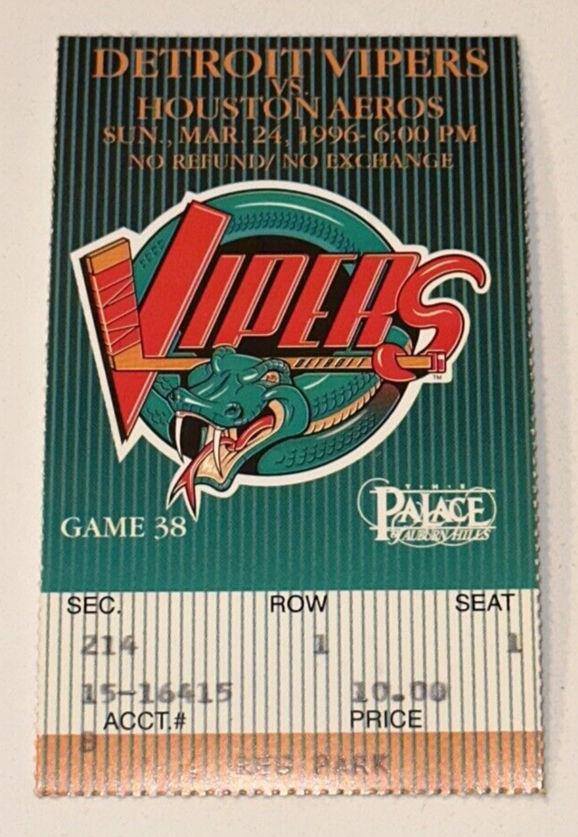 3/24/96 Detroit Vipers Houston Aeros Vintage IHL Ticket Stub Turgeon ...