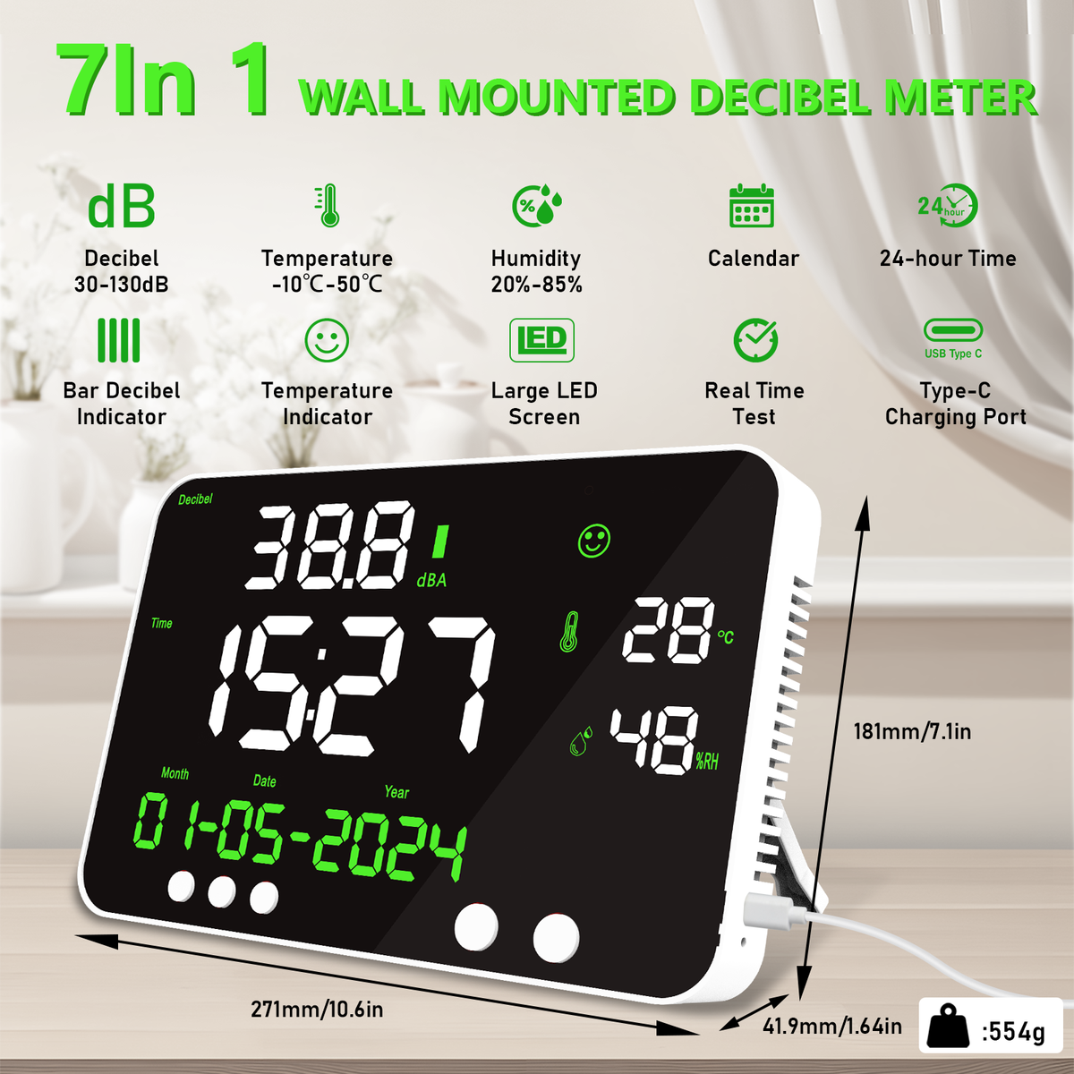 Sound Meter Decibel Meter Sound Level Meter, 3 In 1 Noise Decibel Meter ...