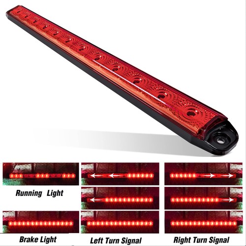 16" 12 Red LED Trailer Light Bar Brake Sequential Turn Signal Running ...