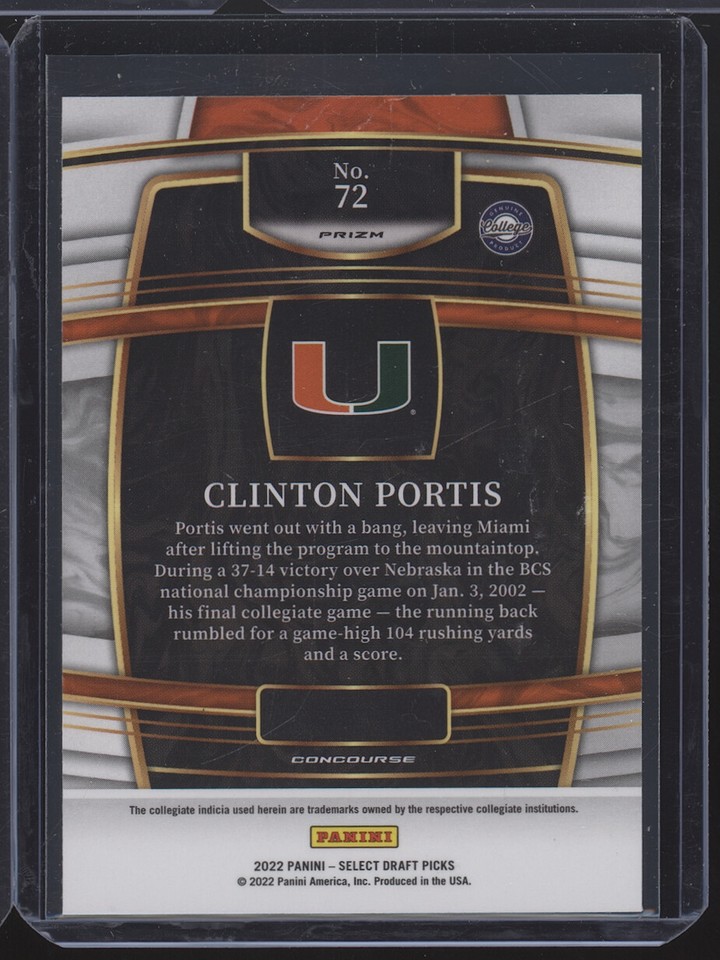 Clinton Portis 2022 Select Draft Picks Hyper Prizm Miami Hurricanes AA ...