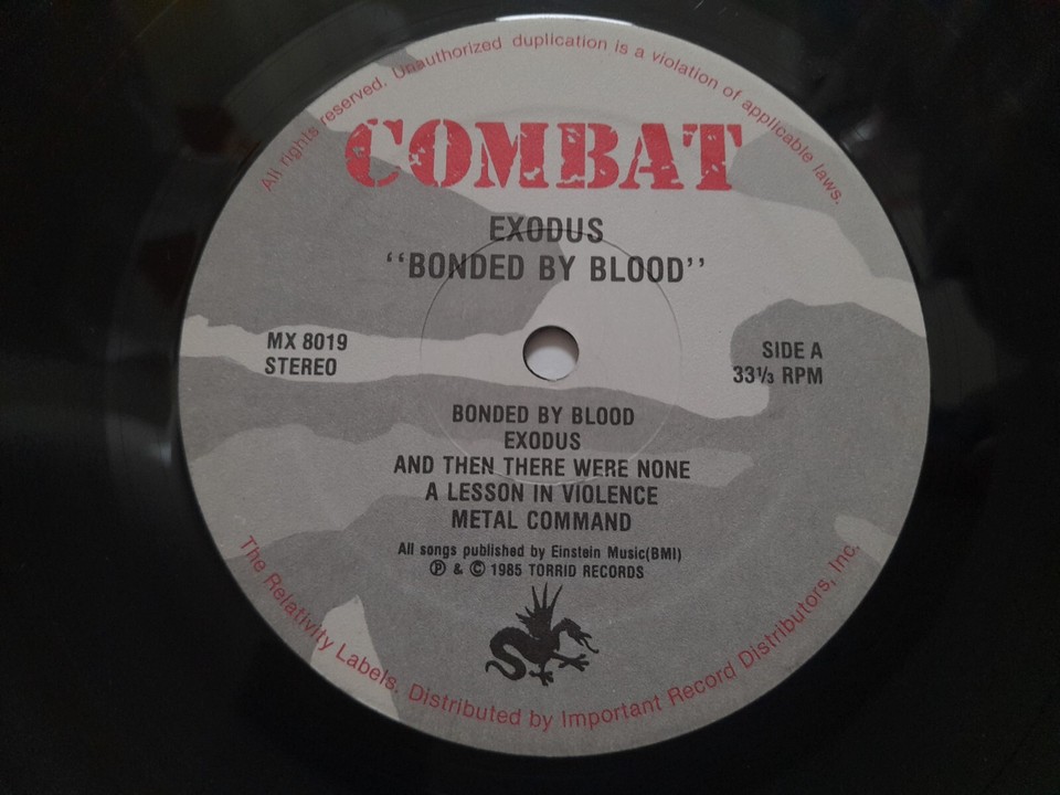 Exodus Bonded by Blood *1985 US Combat Label Vinyl 1st Press ...
