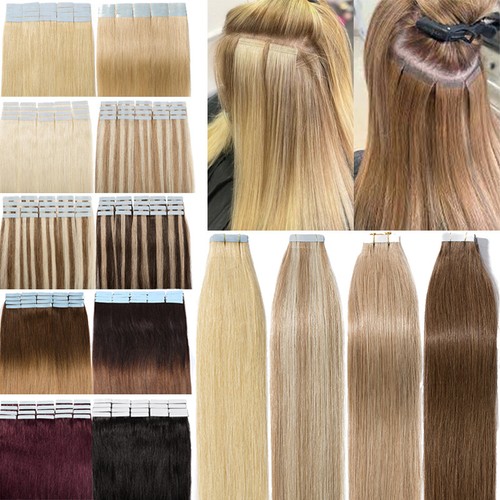 GREY Super Russian Tape In Real Remy Human Hair Extensions Wavy Skin ...
