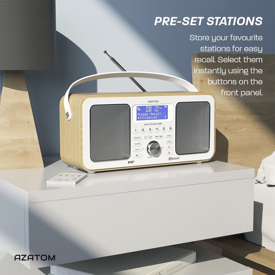 Azatom DAB DAB+ FM Radio Clock Speaker Portable Alarm Bluetooth ...