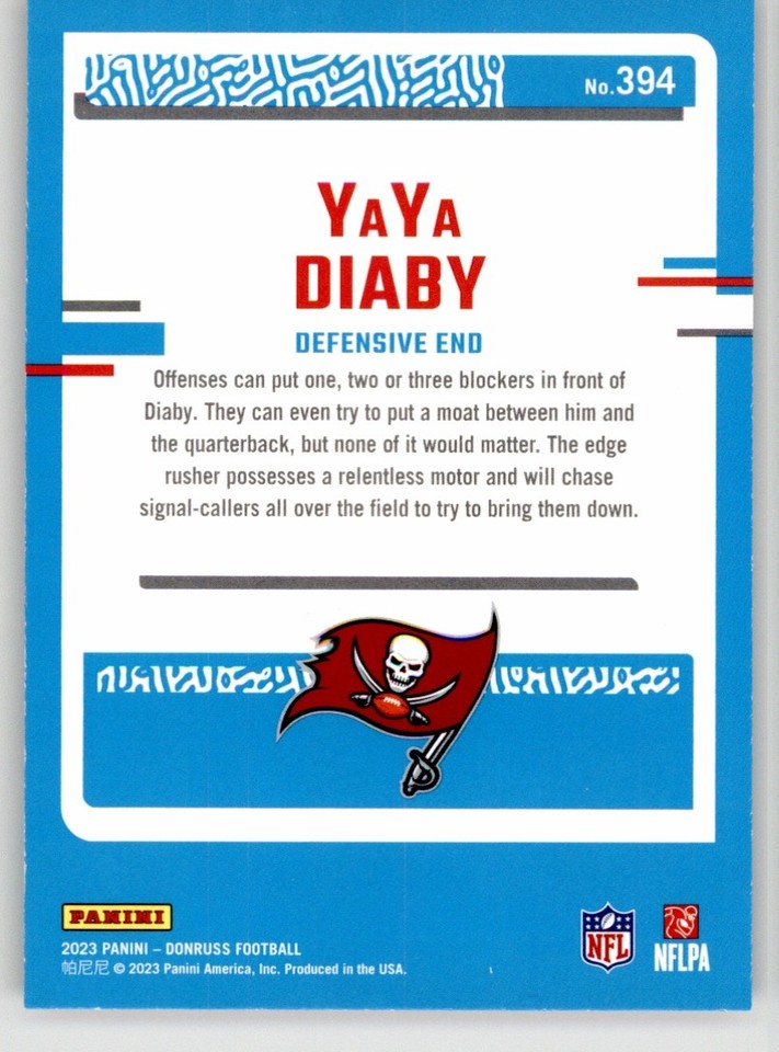 YaYa Diaby 2023 Donruss Press Proof Red 394 Tampa Bay Buccaneers Rookie ...