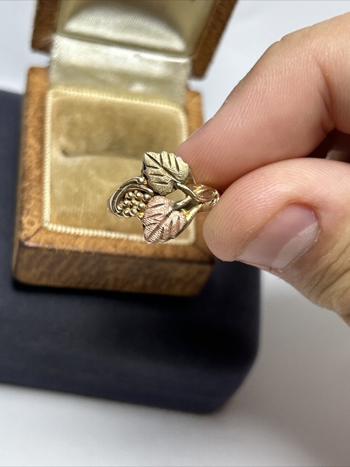 Vintage Black Hills Gold 10k 12k Yellow & Rose Gold Grape Leaf Ring | eBay