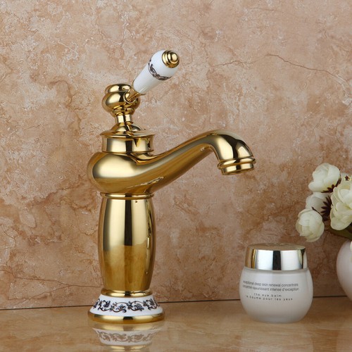Vanity Gold Bathroom Basin Sink Mixer One Handle Hole Faucet Ceramic ...