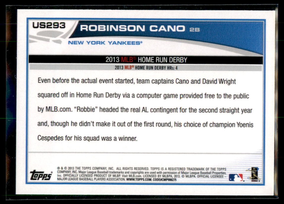 2013 Topps Update Emerald Robinson Cano HRD #US293 New York Yankees | eBay