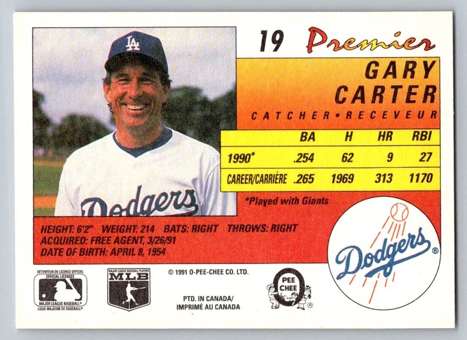 1991 O-Pee-Chee Premier - #19 Gary Carter | eBay