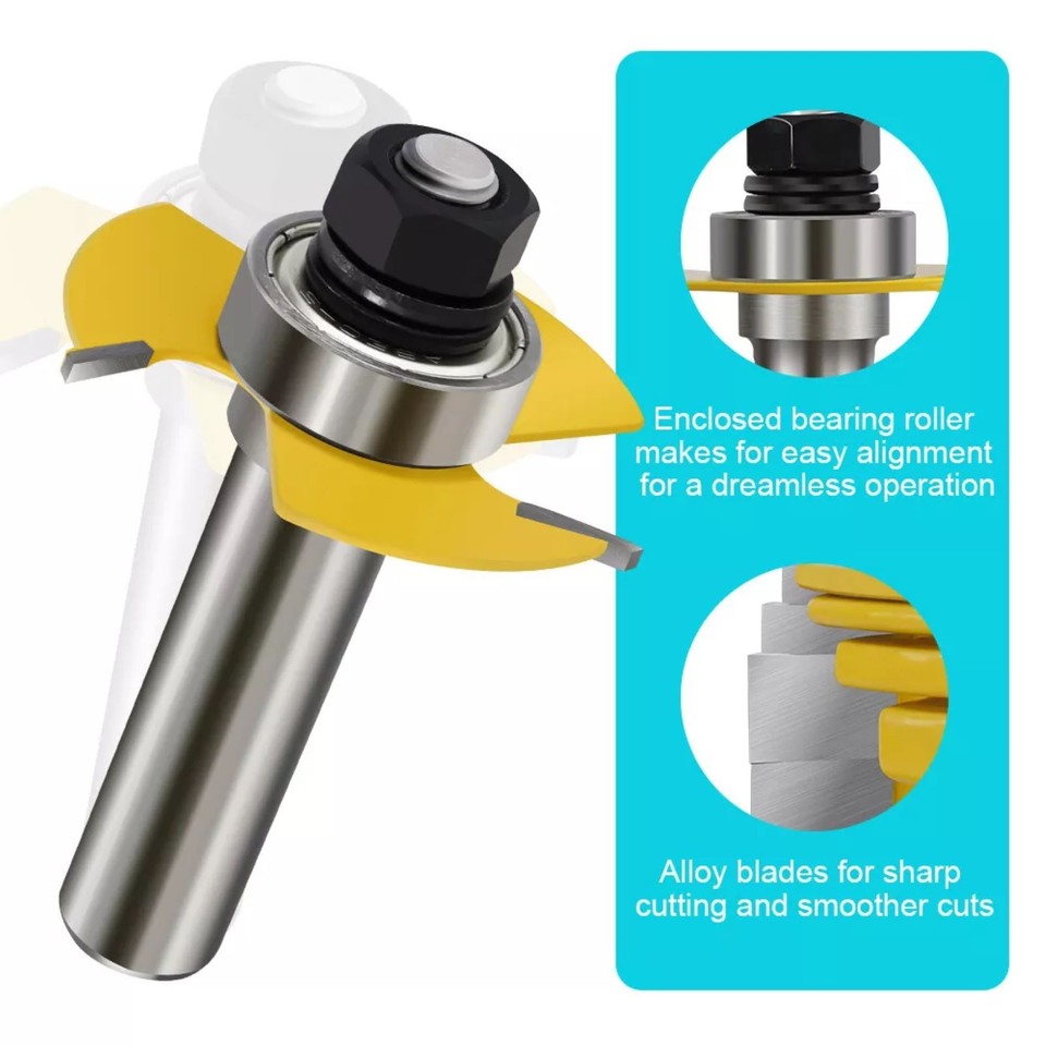 Tongue & Groove Router Bit Set 1/4 1/2 Shank 3 Teeth Adjustable T Shape ...