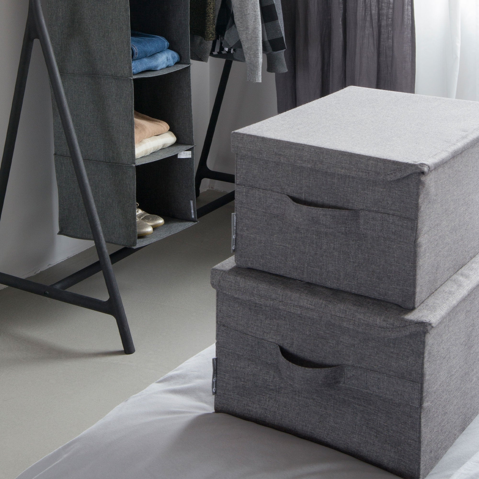 Bigso Soft Foldable Polyester Storage Box with Lid | Medium | Grey | eBay