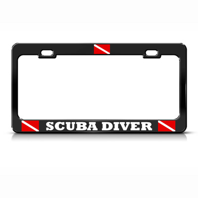 SCUBA DIVER License Plate Frame Heavy Metal LOVE SCUBA DIVING BLACK Tag ...
