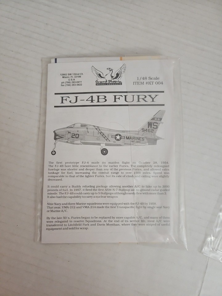 GRAND PHOENIX KT004, 1/48 FJ-4B FURY PLASTIC MODEL KIT ALL PARTS SEALED ...