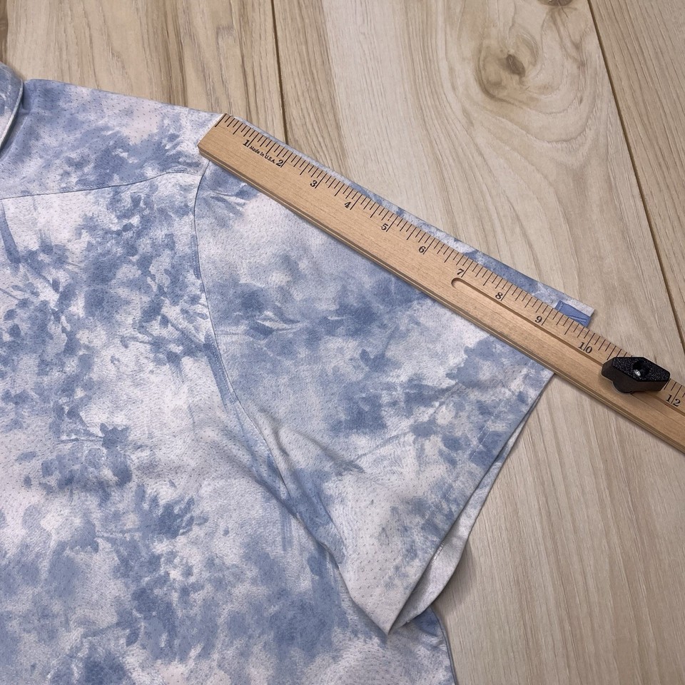 VRST Floral Mesh Print Polo Shirt S/S Quiet Shade White Blue Mens Size ...