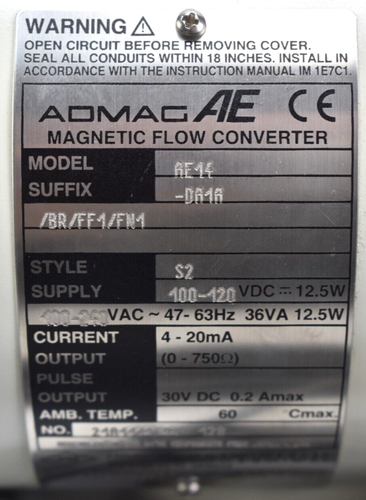 Yokogawa ADMAG AE AE14-DA16 Magnetic Flow Converter - AE14-DA16/BR/FF1 ...