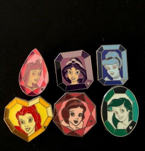 👑 Exclusive Set of 6 Disney Princess Precious Gems Pins - Hidden Mickey ...