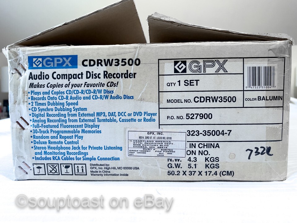 NEW IN BOX - VINTAGE - GPX CDRW3500 Audio Compact Disc CD Recorder CD-R ...