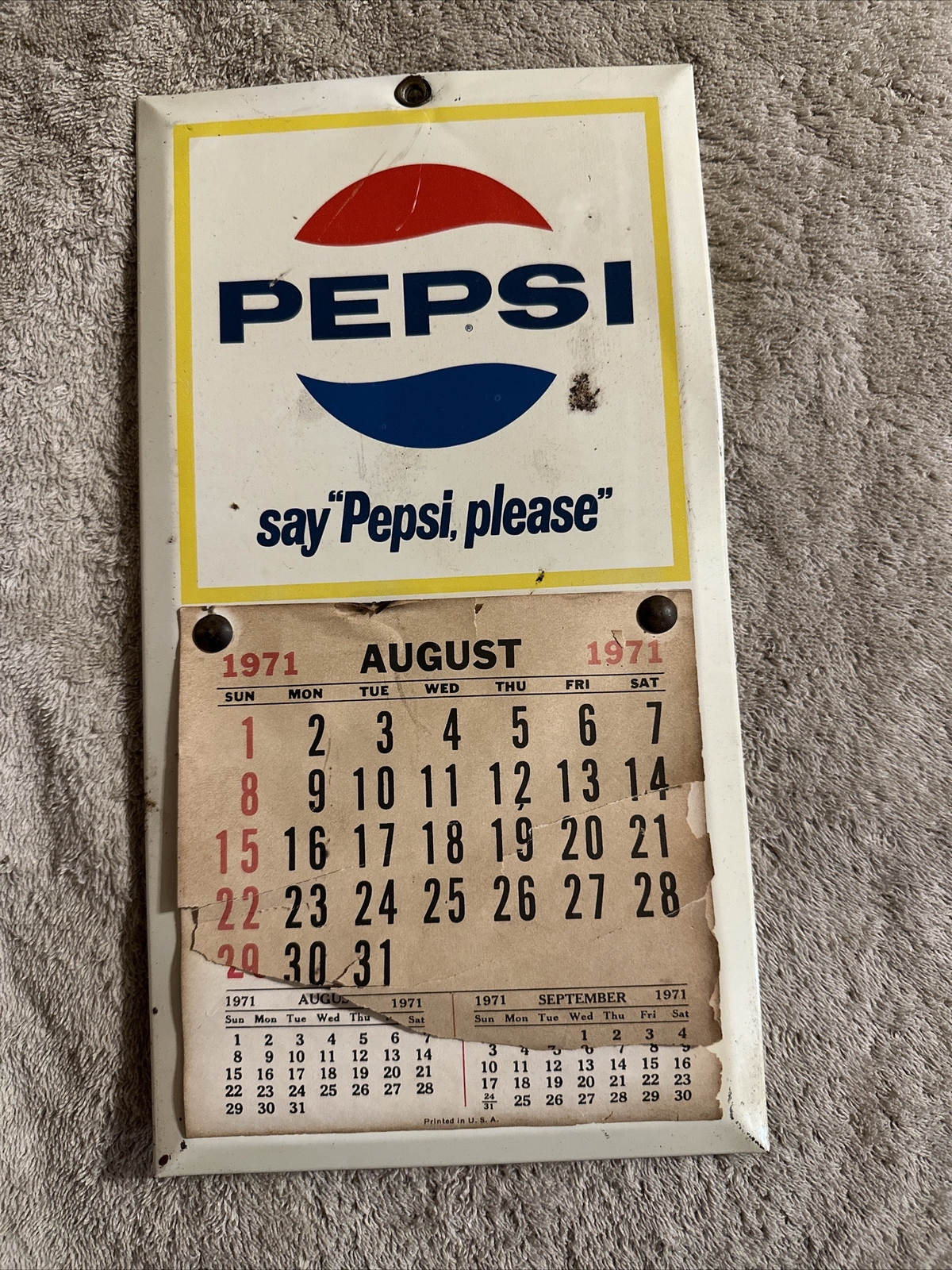 RARE VERSION 1971 PEPSI CALENDAR ADVERTISING SIGN | eBay