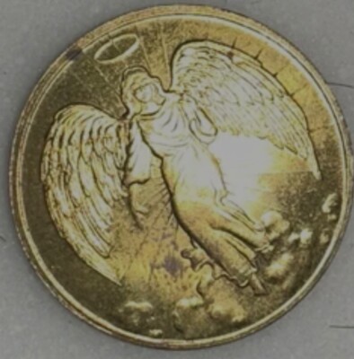 Vintage Gold Tone Guardian Angel Medal Double Sided Coin Religious ...