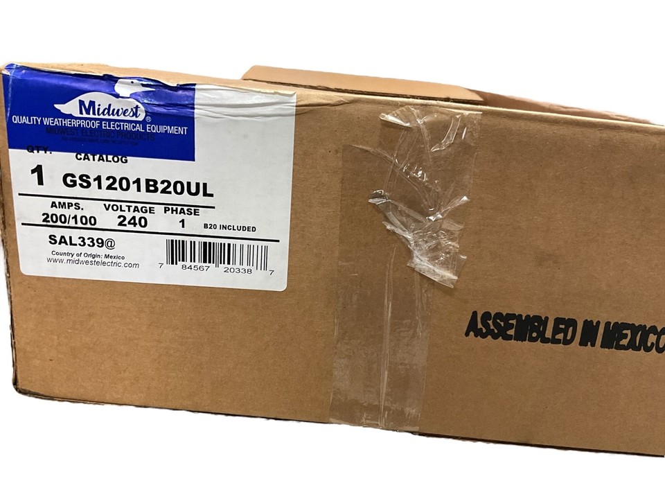 Midwest Electric Products GS1201B20UL 1-Pole 100/200 Amp Transfer ...