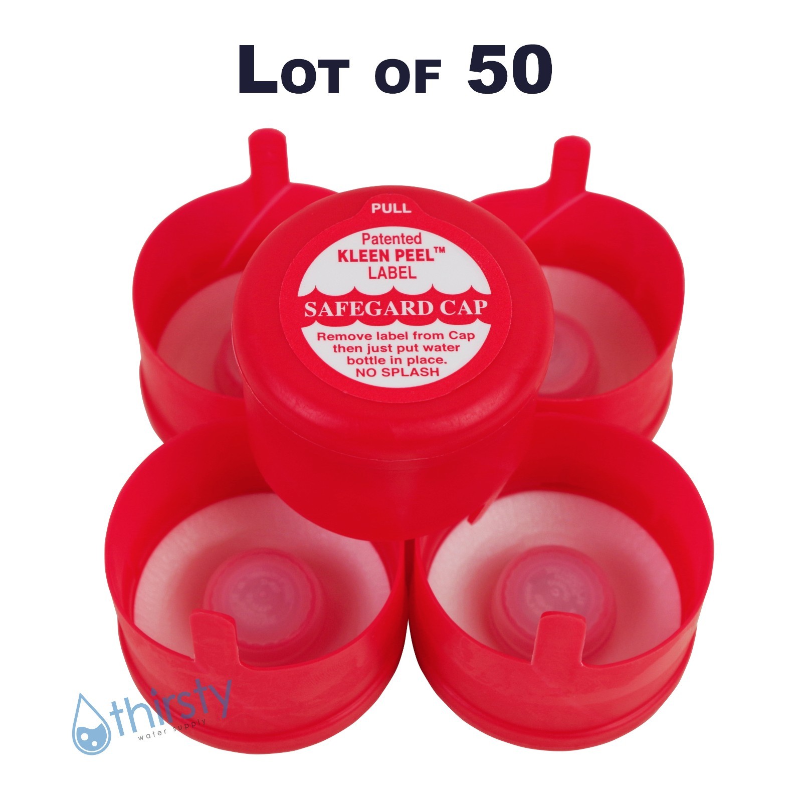 Lot of 50, 3 & 5 Gallon Water Bottle Snap On Caps Anti Splash 55mm Peel ...