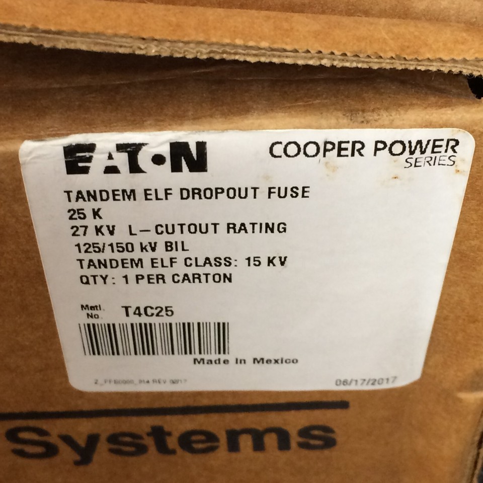 Eaton Cooper Companion II High Voltage Fuse Tandem ELF FAH8KV25KR1 S240 ...
