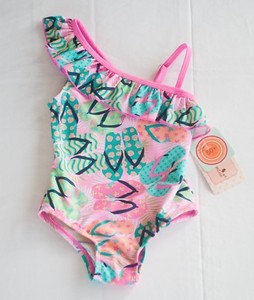 NWT Floatimini Girl Size 24M Pink One-Piece Flip Flop Ruffle Swimsuit ...