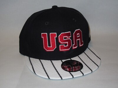 USA Baseball Block Letter Navy Blue White Pinstripe Snapback New Era ...