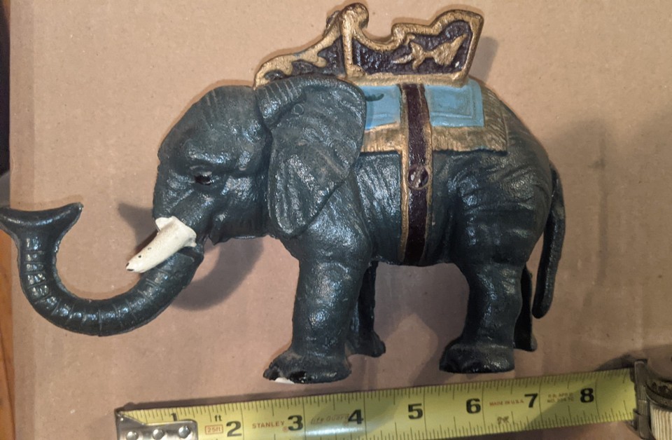 Vintage Cast Iron Circus Elephant Bank Original Paint | eBay