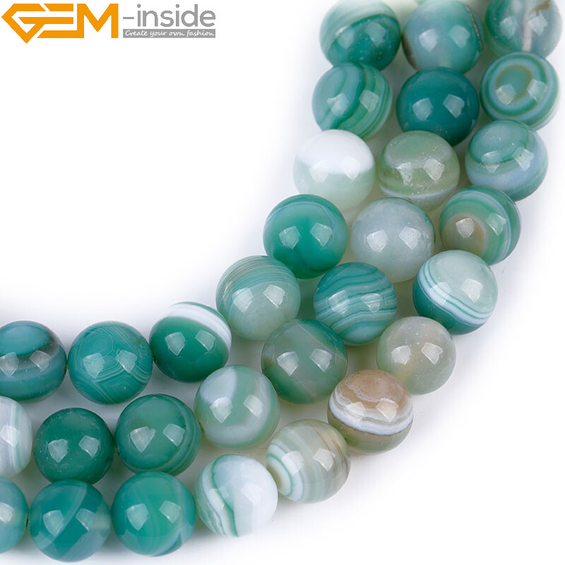 Natural Green Agate Banded Gem Stone Beads For Jewelry Making Strand 15 ...