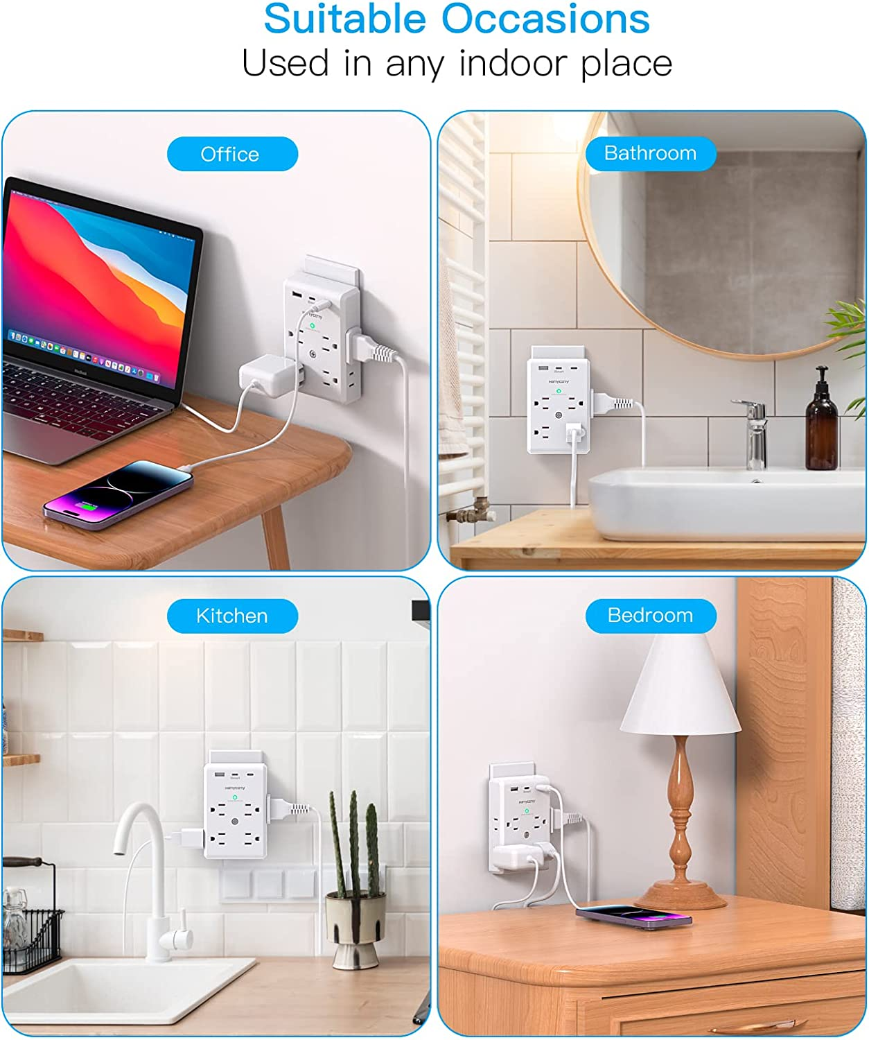 Power Strip Surge Protector Multi Plug Outlet Extender with USB C Ports ...