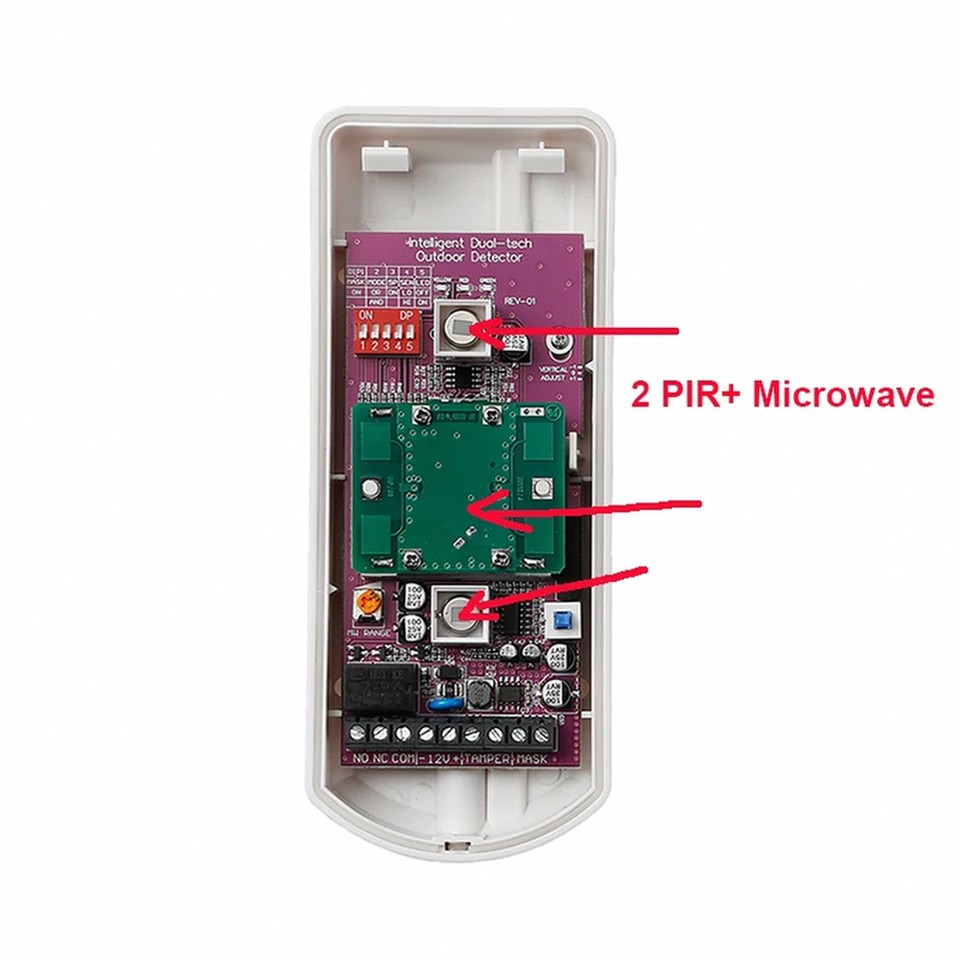 Outdoor wired motion sensor with dual PIR and microwave detection ...