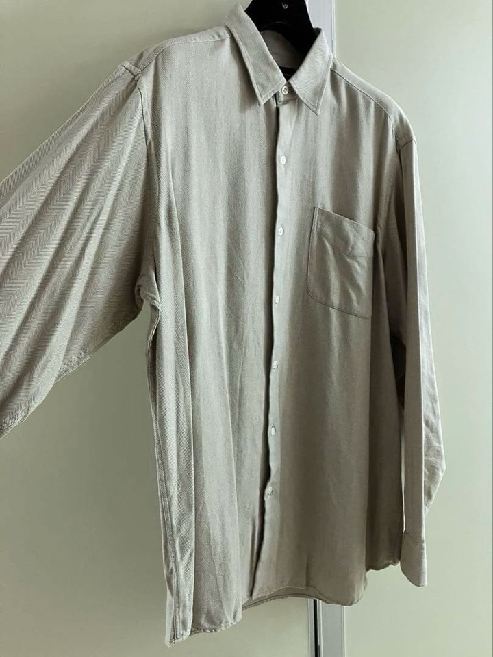 Ralph Lauren Purple Label Greige Herringbone Shirt L Shoulder51.5cm ...