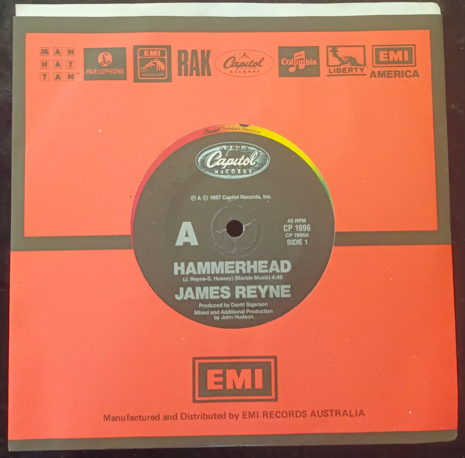 45rpm 7" Single James Reyne - Hammerhead/Coin In A Plate | eBay Australia