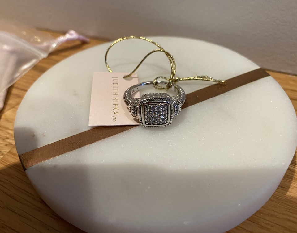NWT Judith Ripka Square Sterling Silver White Sapphire Pave ring, size ...