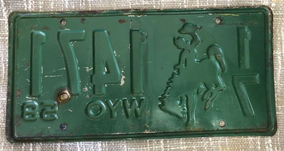 1958 Wyoming WY Vintage Cowboy License Plate, Hot Springs County 17 ...